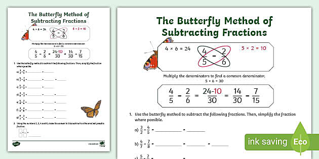 👉 Butterfly Method of Subtracting Fractions - Twinkl - Maths