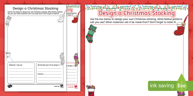 Design a Christmas Stocking Worksheet (teacher made)