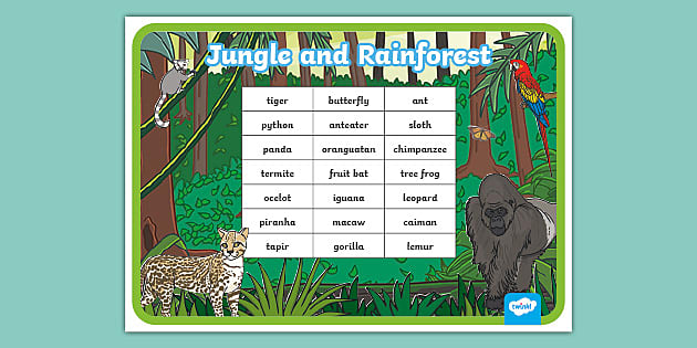 FREE! - Jungle & Rainforest Word Mat (Text Version)