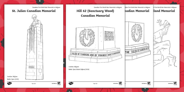 Canadian First World War Memorials in Belgium Colouring Pages