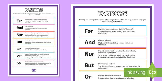 Co-ordinating Conjunctions FANBOYS Display Poster-Australia