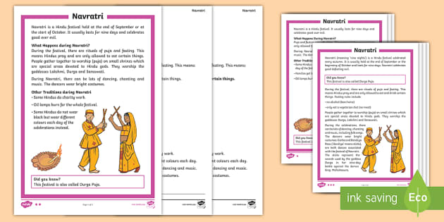Navratri Differentiated Reading Comprehension Activity