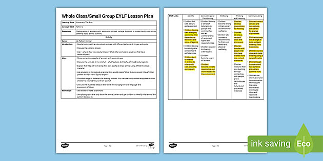 Pattern Animals Whole Group EYLF Lesson Plan (teacher made)