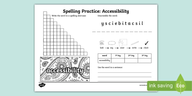 Accessibility Spelling Practice Worksheet (teacher made)