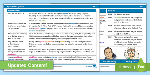 KS1 History Knowledge Organiser: Great Explorers