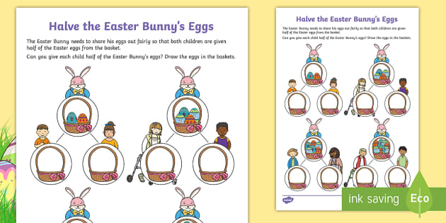Easter Halving Worksheet (Hecho por educadores) - Twinkl