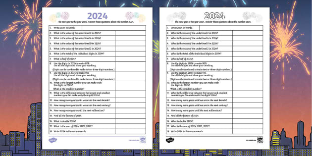 Third Grade New Year's Math Fun: 2024 Activity - Twinkl