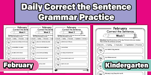 February Daily Correct the Sentence Grammar Practice