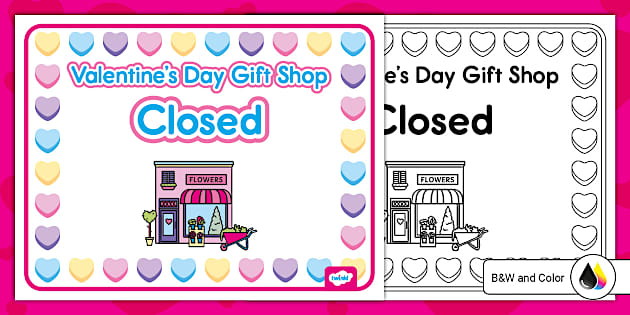Valentine's Day Gift Shop Dramatic Play Closed Sign - Twinkl