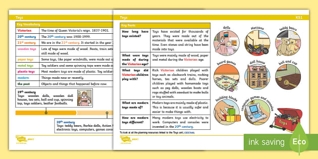 KS1 Toys Knowledge Organiser: Toys Of The Past | History