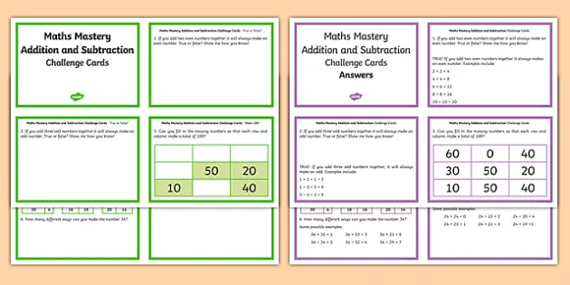 Year 2 Maths Mastery Add and Subtract Numbers Challenge Cards
