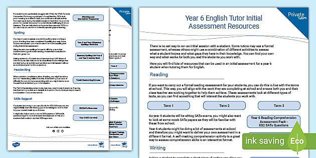 Year 6 English Tutor Initial Assessment Resources - Twinkl