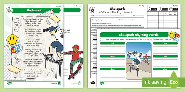 Level 8: 'Skatepark' 60-Second Reading Set 2 Intervention Pack