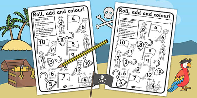 Pirates Colour and Roll Worksheet