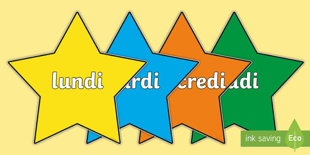 Posters d'affichage : Étoiles multicolores - Les jours de la semaine