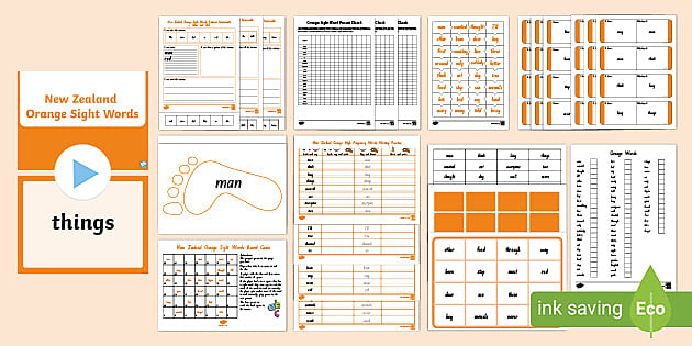 New Zealand Orange Sight Words Resource Pack