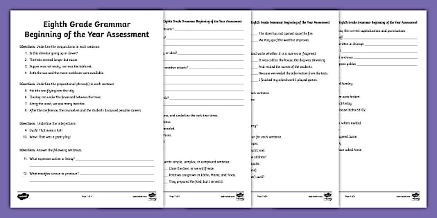Eighth Grade Beginning of the Year ELA Grammar Assessment