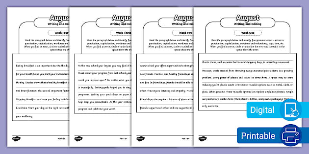 Sixth Grade August Paragraph of the Week Editing Practice