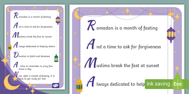 Ramadan Acrostic Poem Example (teacher made) - Twinkl