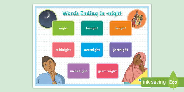 Words Ending in -night Word Mat (Teacher-Made) - Twinkl