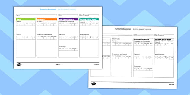Summative Assessment Form for Specific Areas of Learning - assessment