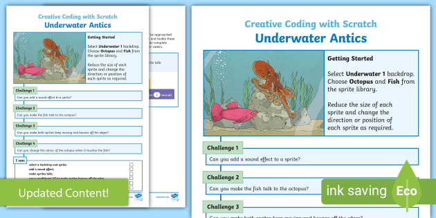 Underwater Antics Scratch Worksheet (teacher made)