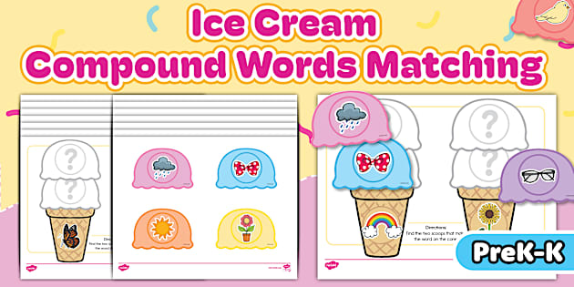 Ice Cream Compound Words Matching Activity for PreK-K