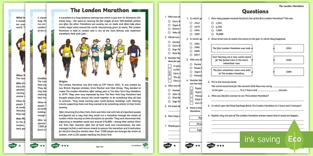 LKS2 The London Marathon Differentiated Reading Comprehension Activity