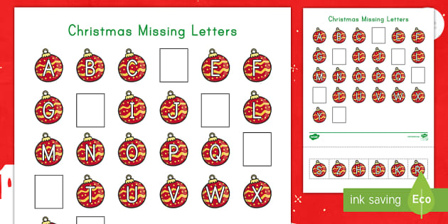 Christmas Missing Letters Worksheet / Activity Sheet - Alphabet
