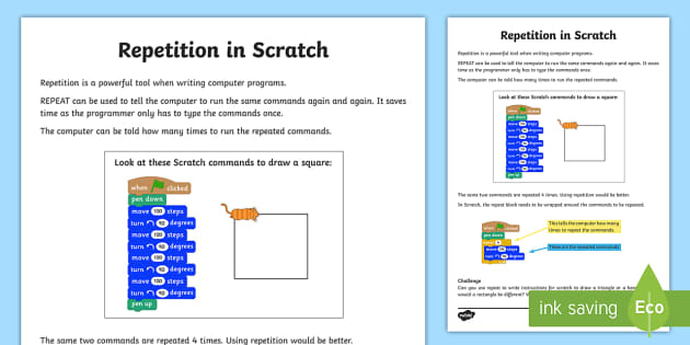 Repetition in Scratch Worksheet / Worksheet