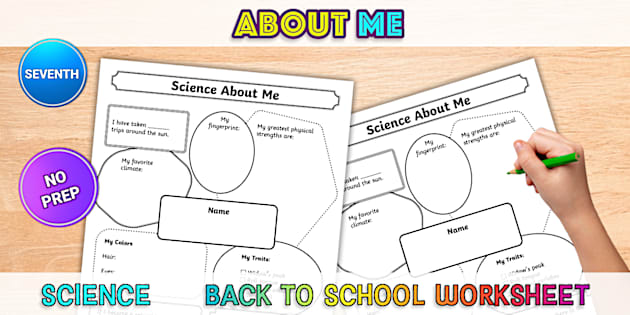 Seventh Grade Science About Me Back-To-School Worksheet