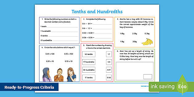 👉 Tenths and Hundredths Activity Sheet (teacher made)