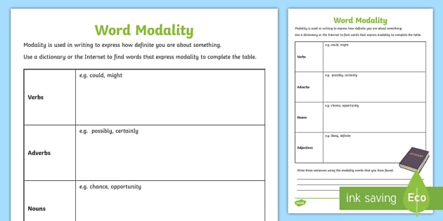 Word Modality Worksheet (nauczyciel wykonał) - Twinkl Word Modality Worksheet (nauczyciel wykonał) - Twinkl