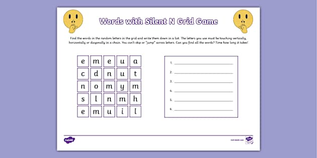 Words with Silent N Word Grid Game (teacher made) - Twinkl