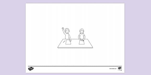 Child Putting Hand Up in Class Colouring | Colouring Sheets