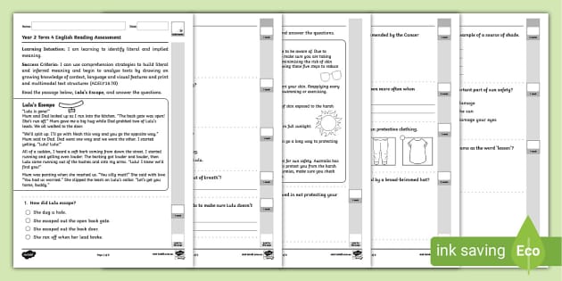 Year 2, Term 4 Reading Assessment (teacher made) - Twinkl