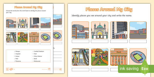Places Around My City Worksheet (teacher made) - Twinkl