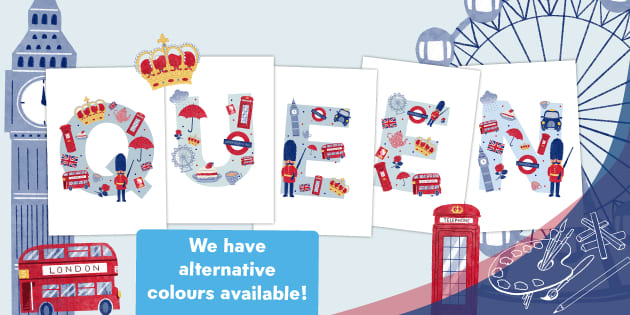 Queen London-Themed Icons Illustrated Letters Posters Pack