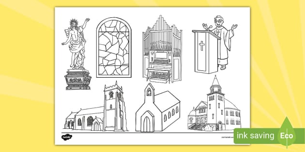 Church Doodle Colouring Page (teacher made) - Twinkl