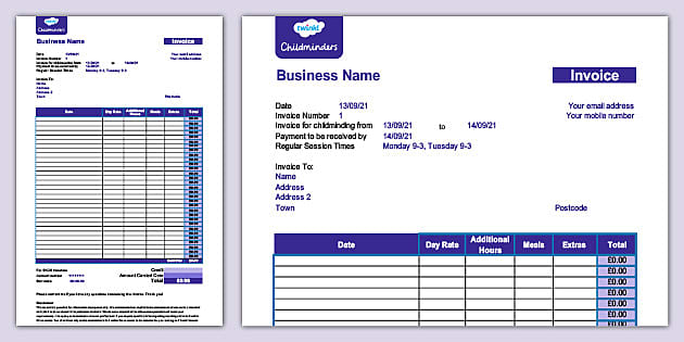 Childminder Invoice With Day Rate Template Spreadsheet