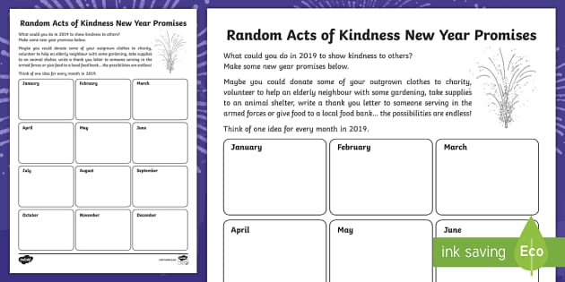 KS2 Random Acts of Kindness New Year Promises Writing Worksheet / Worksheet