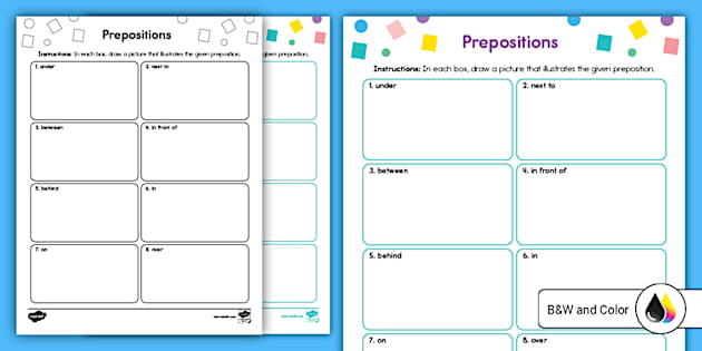 Prepositions Drawing Worksheet for ELL - Twinkl