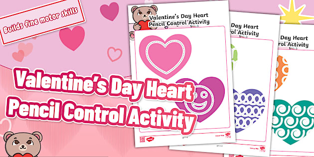 Valentine's Day Heart Pencil Control Activity English