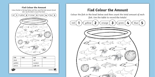 👉 Fish Colour and Count Worksheet (teacher made) - Twinkl