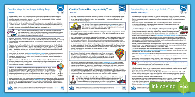 Large Activity Trays Planning Pack: Vehicles and Transport