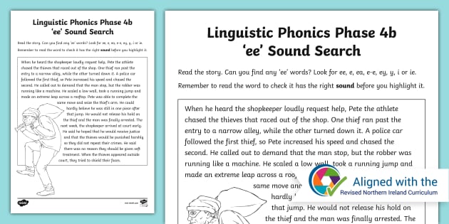 ee Sound Worksheet - NI Phase 4b Phonics (teacher made)