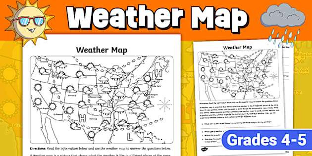 Weather Map Worksheet for 4th-5th Grade