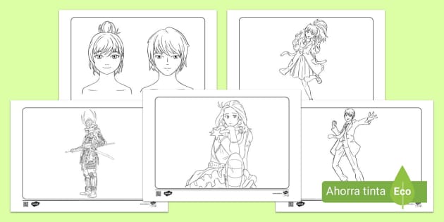 Hojas para colorear: Personajes del Manga - Arte Japonés