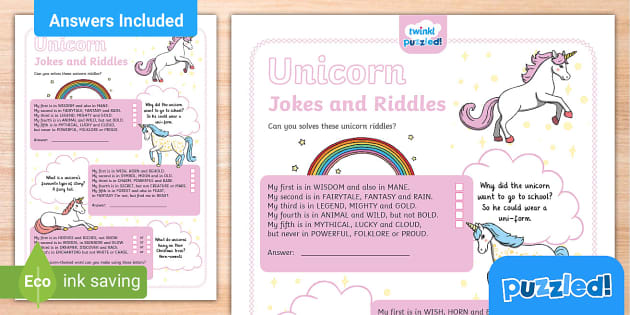 Unicorn Jokes and Riddles - Twinkl Puzzled (teacher made)