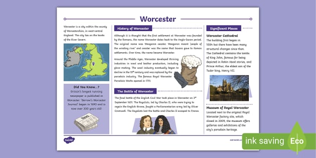 Worcester Local History Fact File - KS2 - Twinkl